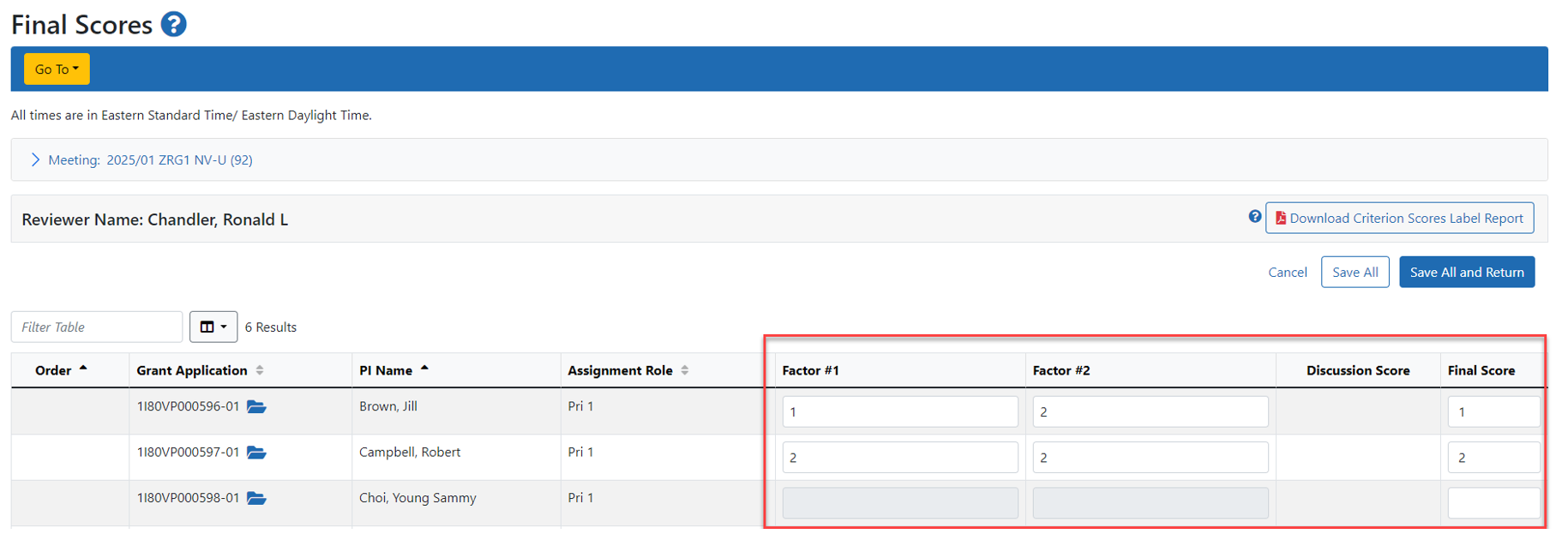 Edit Final Scoring Options