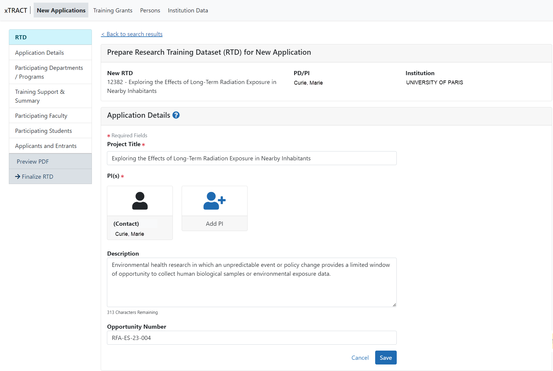Application Details (New Application)
