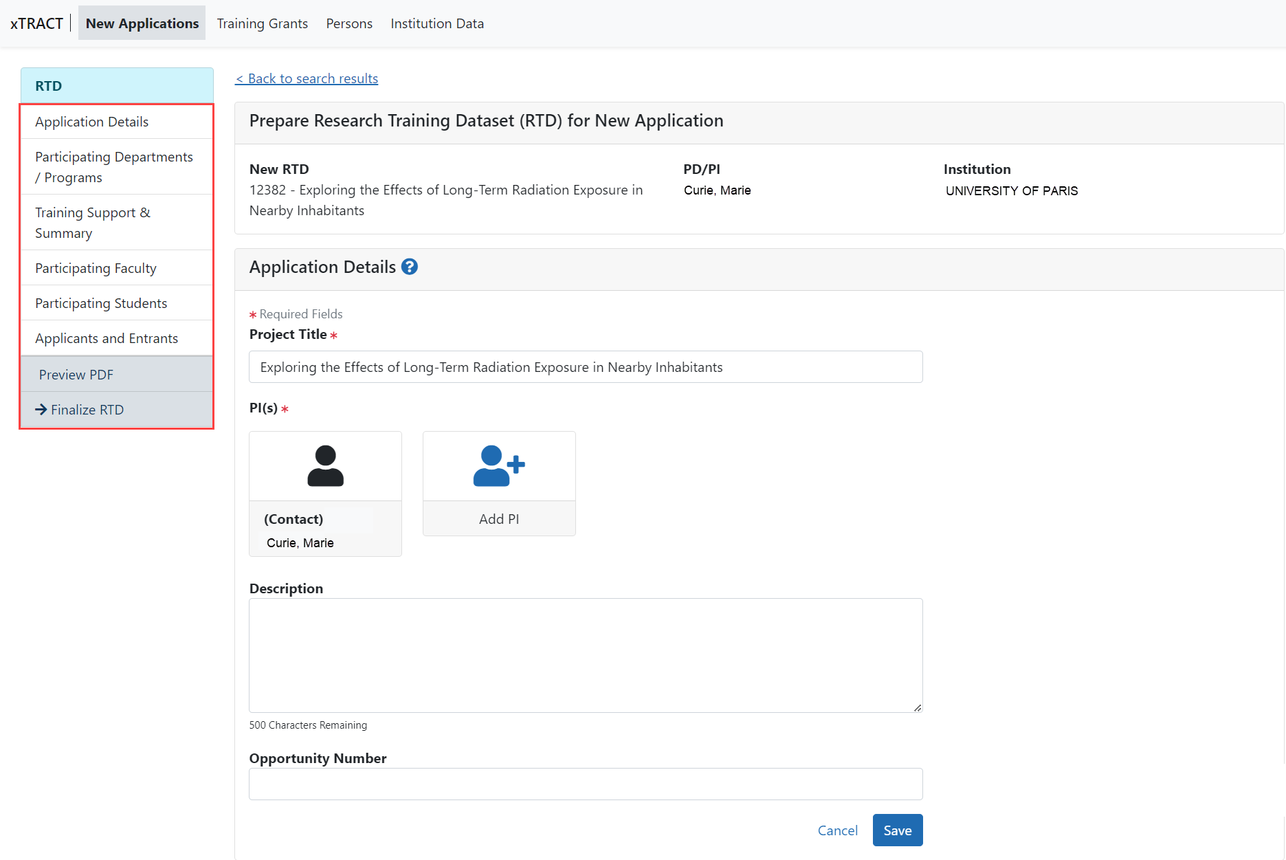 Prepare RTD for a New Application