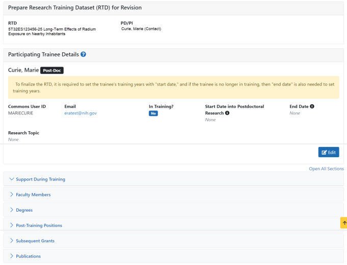 Participating Trainee Details