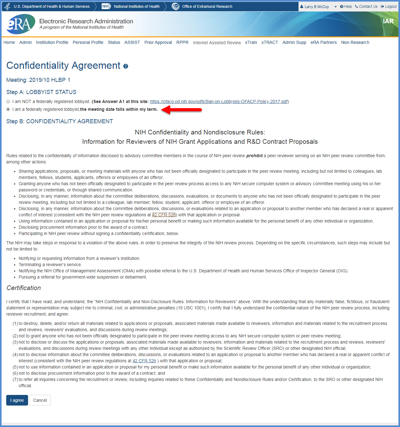 Certify Confidentiality Statement | eRA